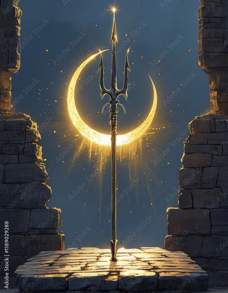 Great Night of Lord Shiva Background, Trishul and crescent moon, Trishul, trident, a glowing ...