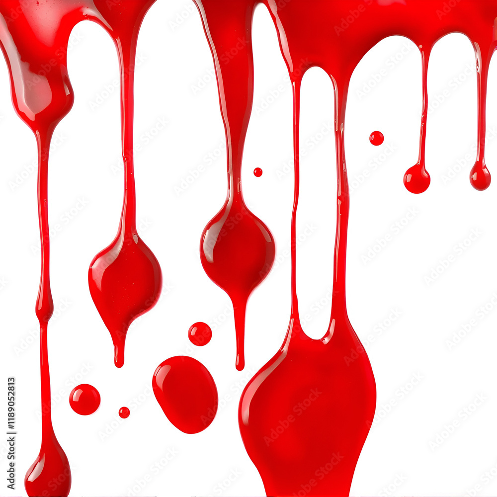 Dripping blood isolated on white background. Flowing bloody stains ...