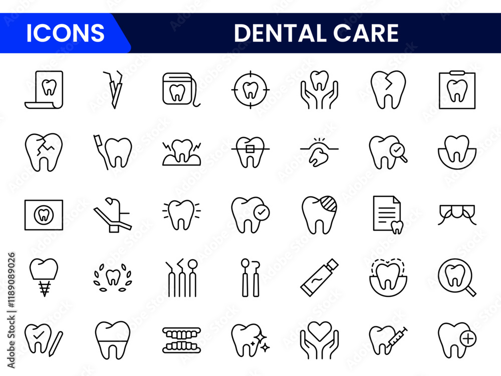 Set of dentist Icons. Simple line art style icons pack. Vector ...