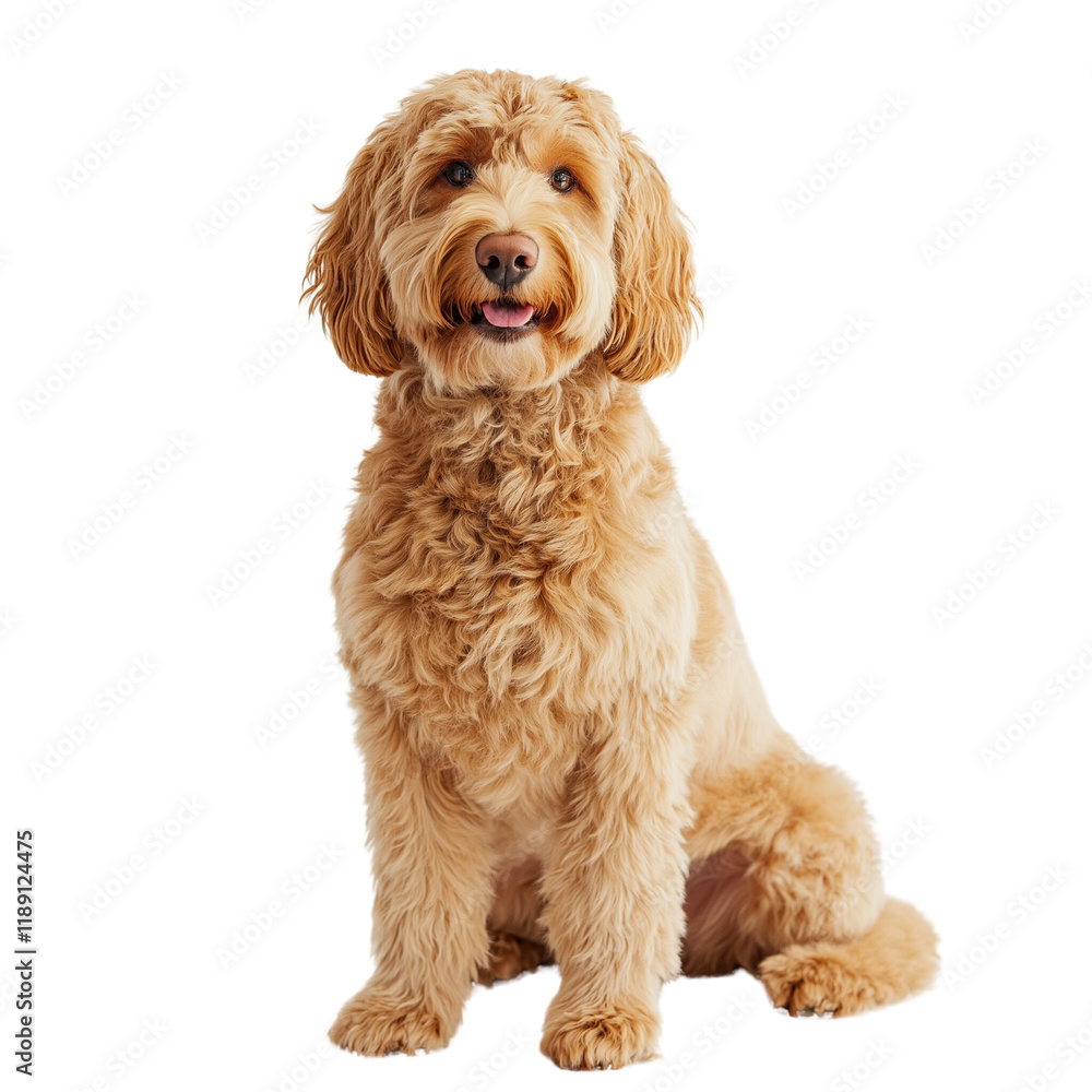 An ultra-realistic full-body photograph of a golden doodle dog in a ...