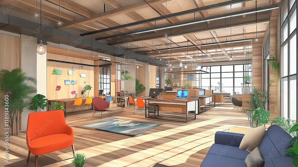 Modern Office Space: A contemporary office space design boasts an airy ...