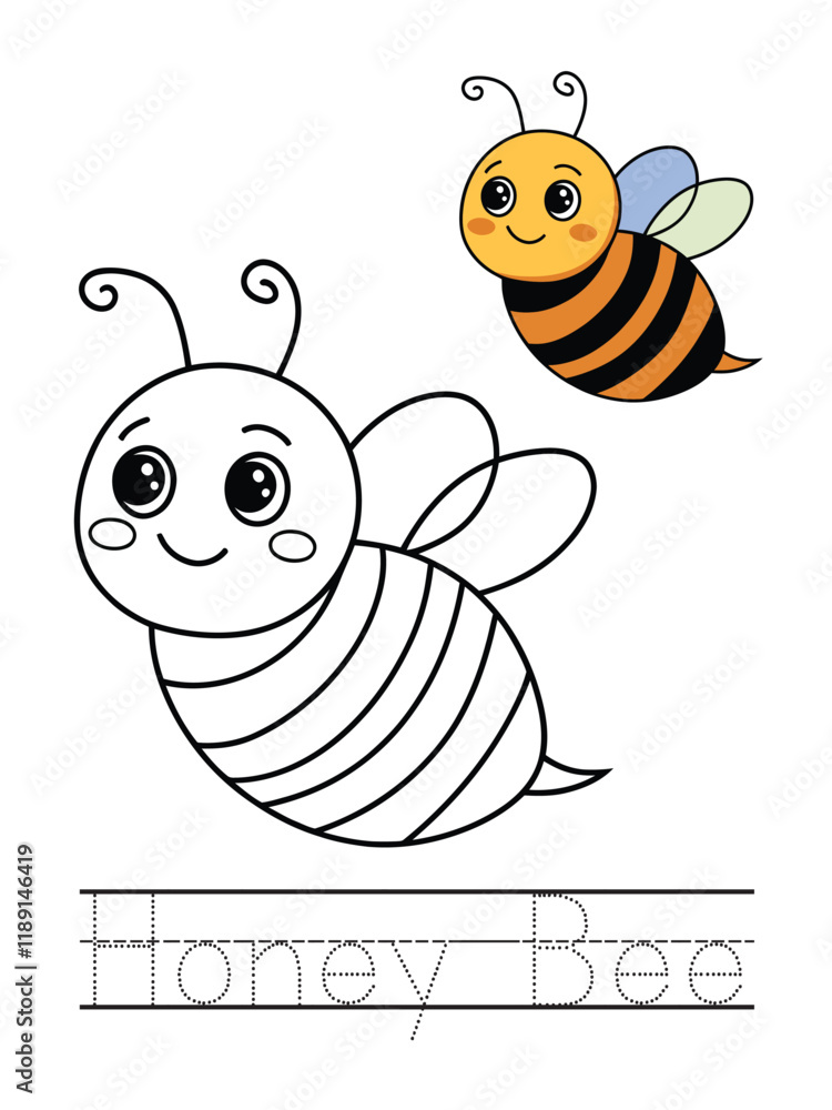 Cute honey bee coloring page for kids Stock Vector | Adobe Stock