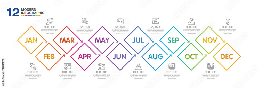 Infographic for presentation 12 months in 4 quarter can used for ...