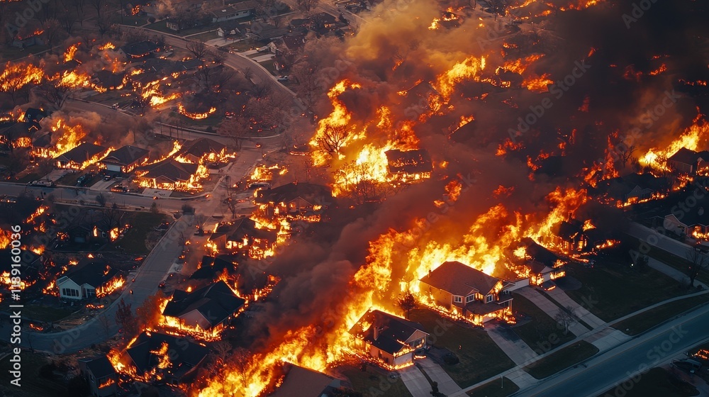 Devastating Aerial View of Urban Neighborhood Consumed by Intense ...