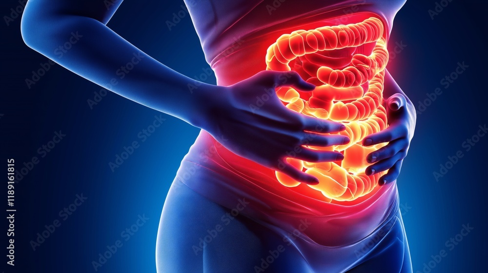 Highlighted Human Digestive System with Glowing Intestines ...