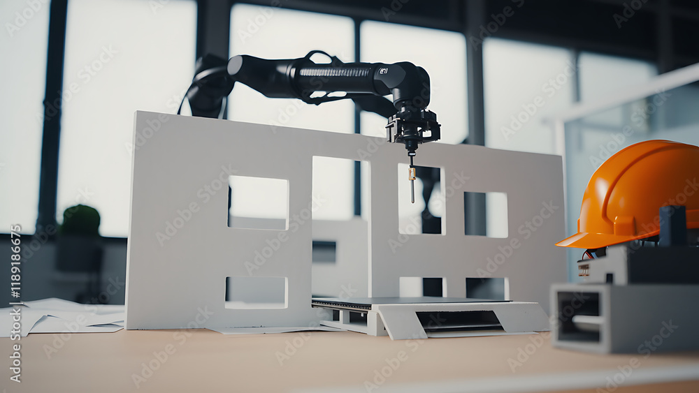 Autonomous machine constructing wall with precision in modern workspace ...