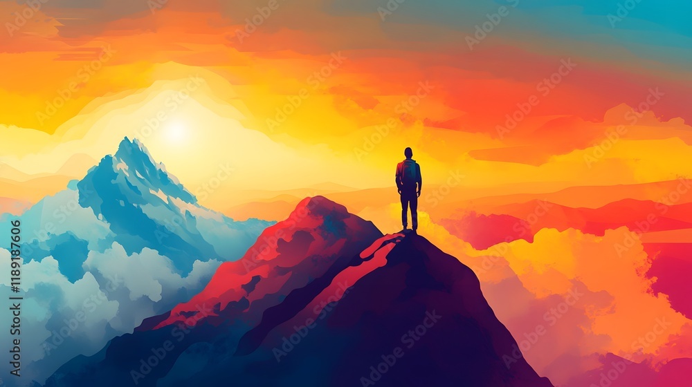 Fearless Ascent to Visionary Rewards A solitary figure stands ...