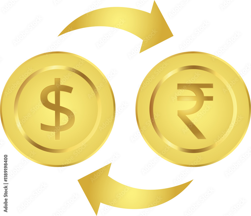 Currency Exchange Concept: Dollar to Rupee Conversion with Golden Coins ...