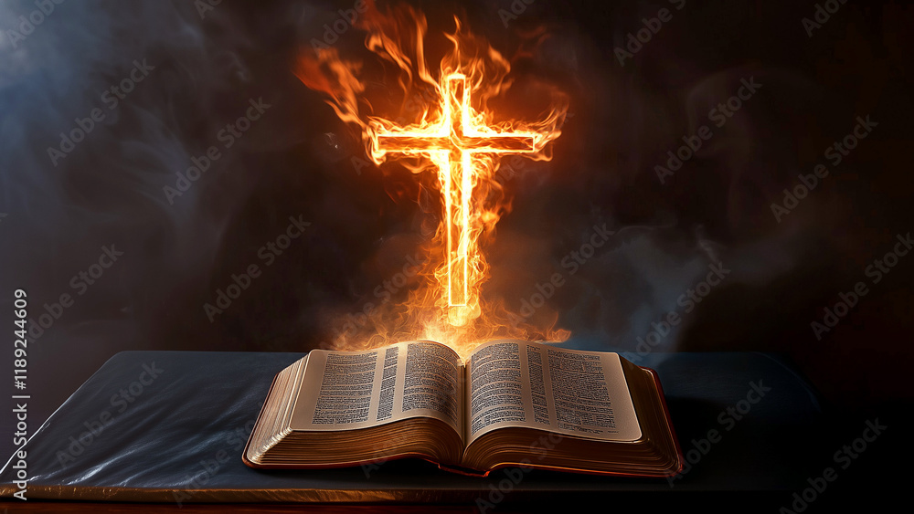 Open Bible with Fiery Cross in a Cathedral - Desktop Wallpaper Format ...