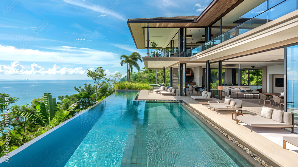 Stock-Foto „Modern mansion design ideas. Stunning infinity pools for ...