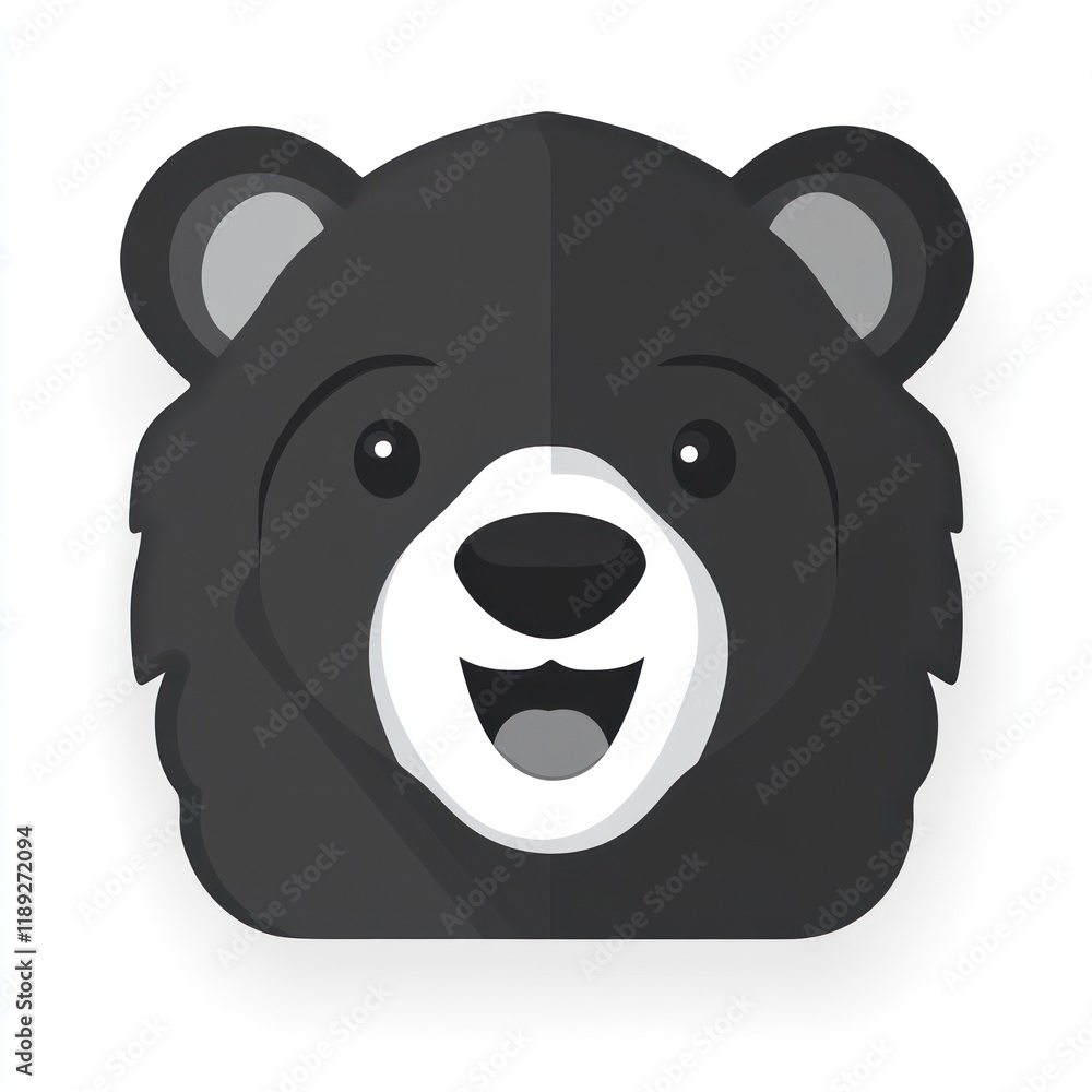 Happy cartoon black bear avatar, digital illustration, white background ...