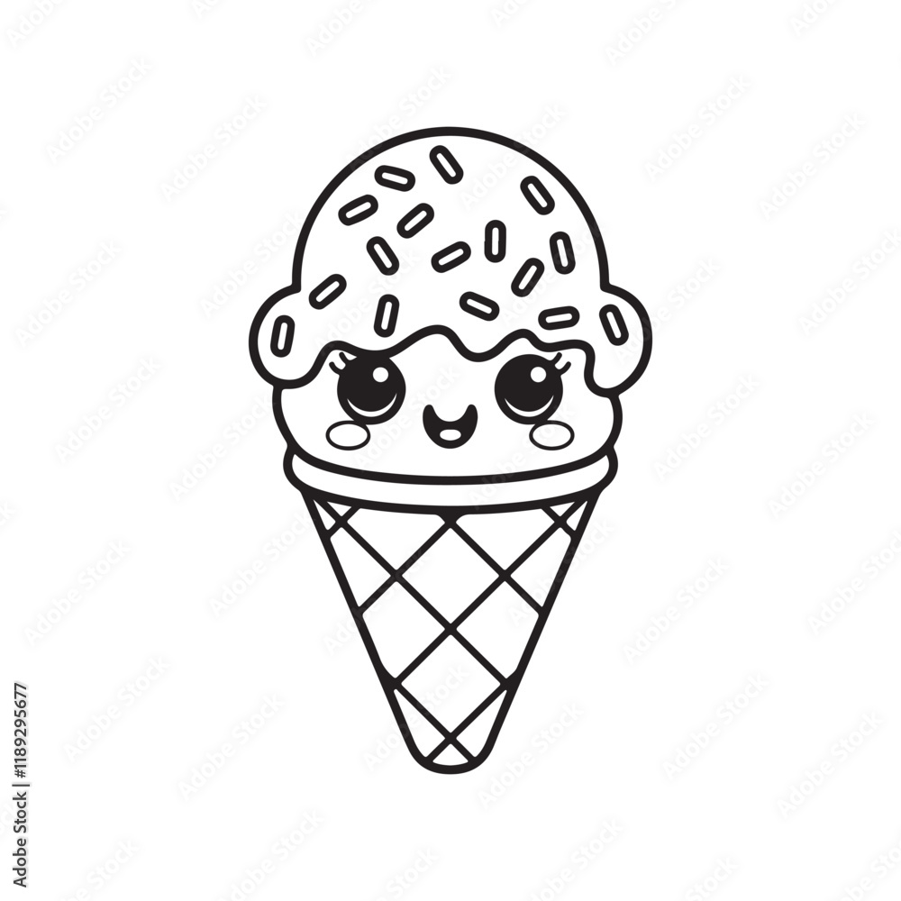 Vector de Stock kawaii food Coloring page, Bold and easy Coloring Page ...