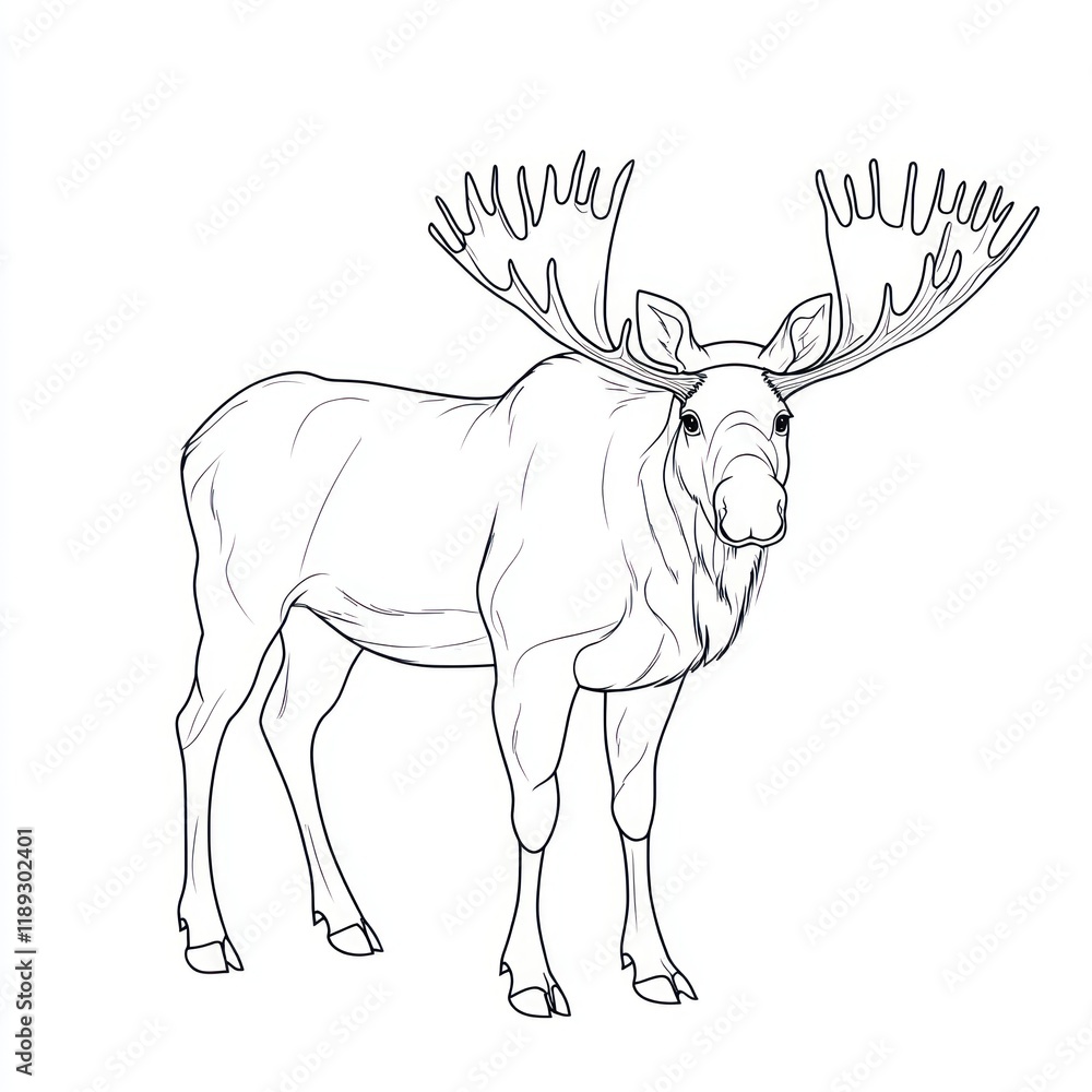 Majestic moose line drawing, wildlife art, nature background, coloring ...