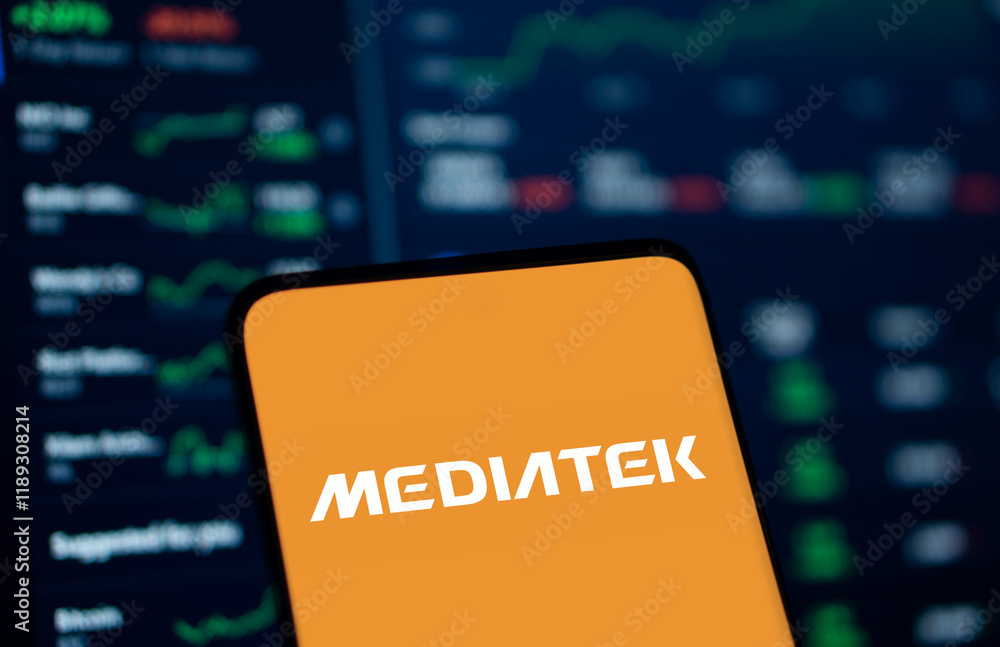 Dhaka, Bangladesh- 11 Jan 2024: MediaTek logo is displayed on smartphone. MediaTek Inc is a ...