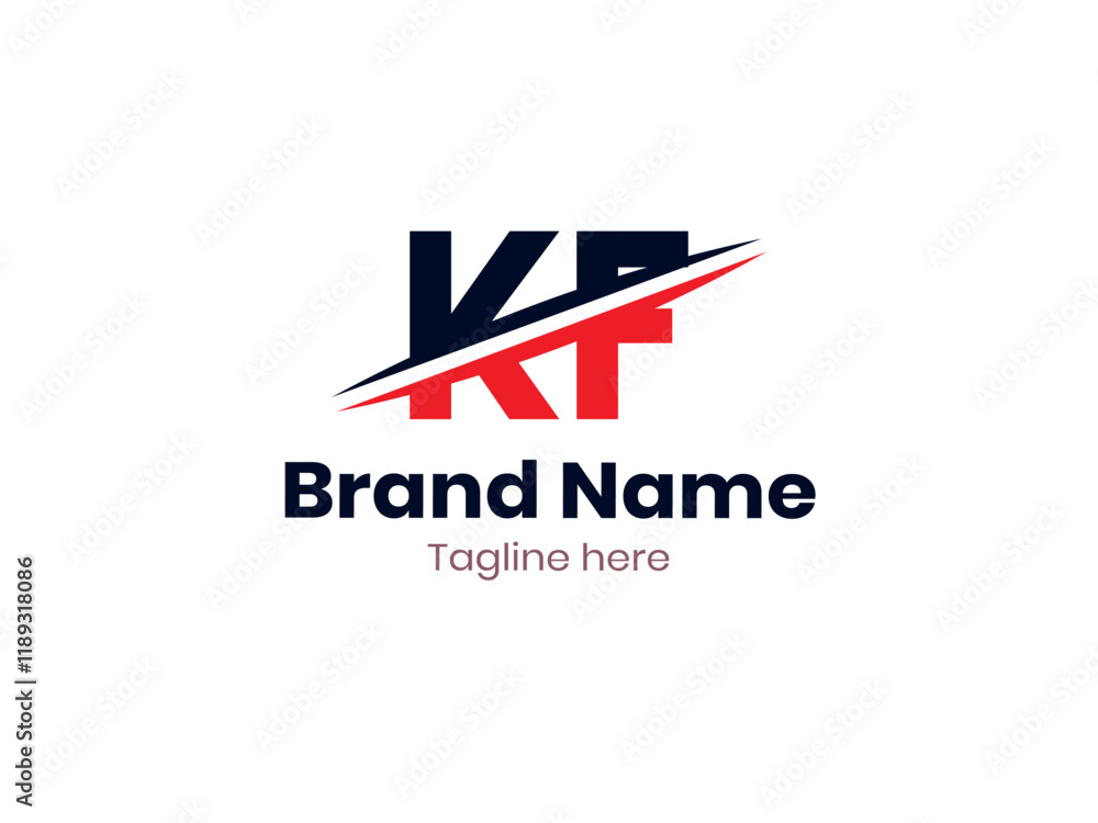 Vector KF logo design divided by line. KF logo template with red and ...
