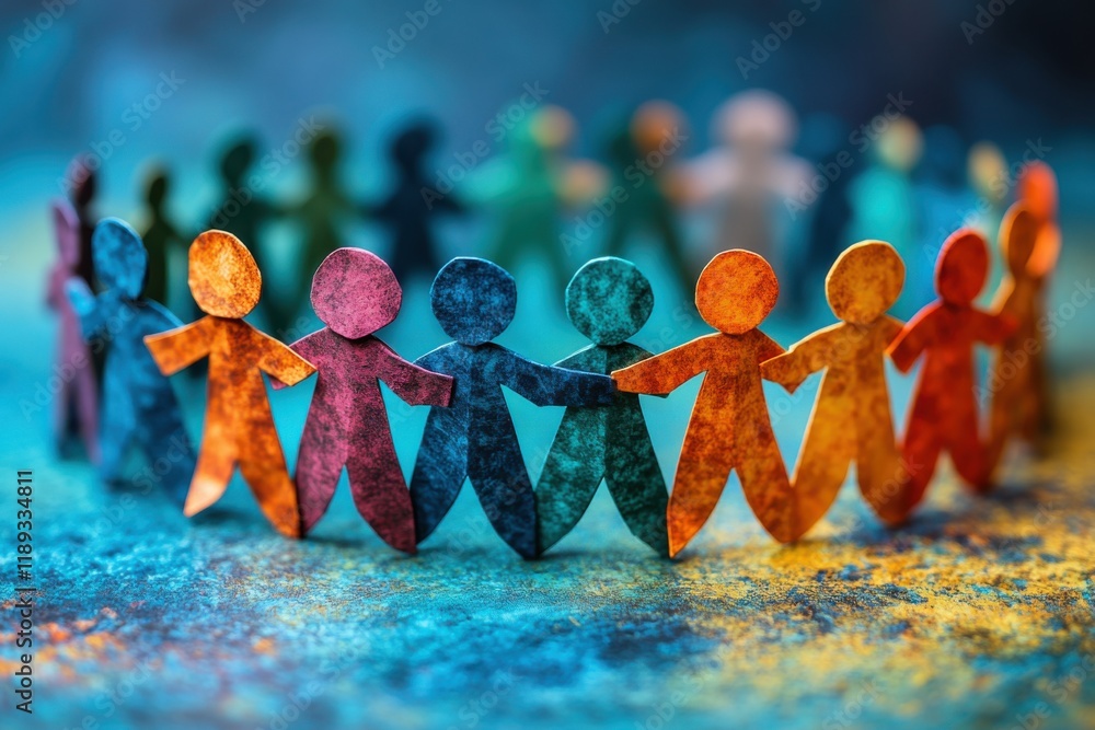 A group of paper people coming together as a team, symbolizing unity ...