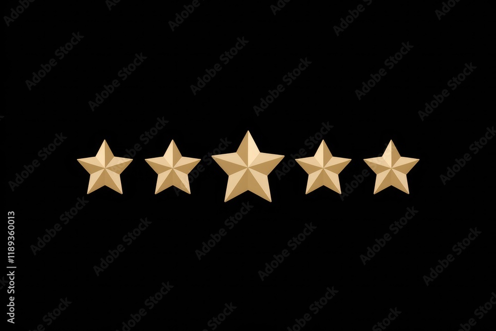 Five gold stars on transparent background, signifying high rating or ...