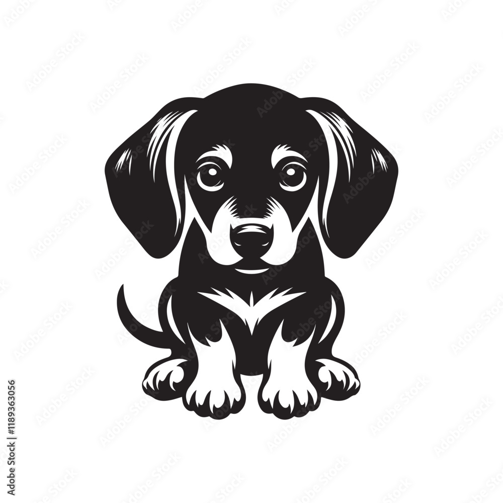 Puppy with floppy ears silhouette vector illustration black color ...