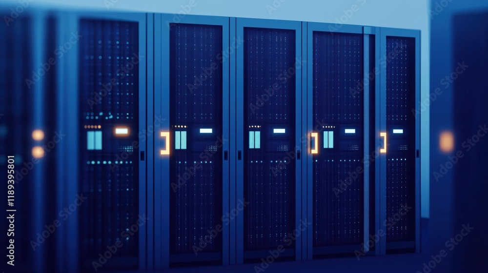 Massive server racks form modern tech infrastructure. High-tech data ...