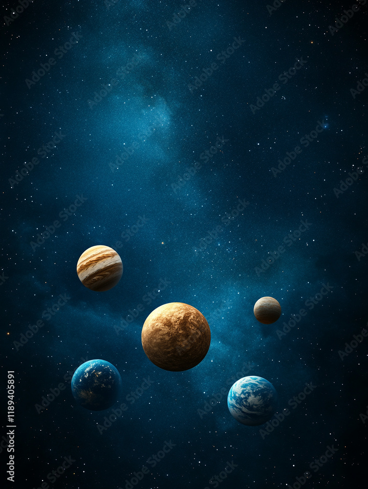 Five planets in a cosmic space setting Stock Illustration | Adobe Stock