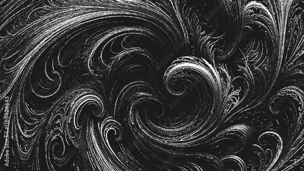 Artistic black and white elegant swirling artwork with grunge stippling ...