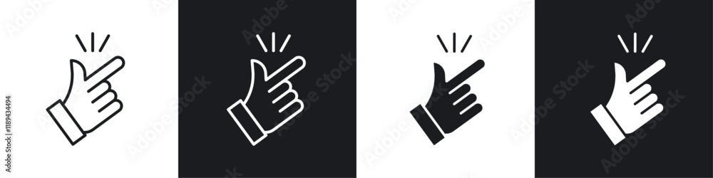Finger snapping icons vectors set in black. line and flat versions ...