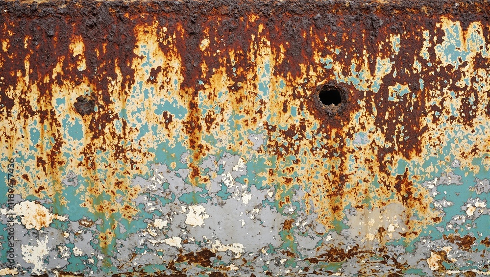 Dynamic decay on rusty ship hull with deep orange corrosion blending ...