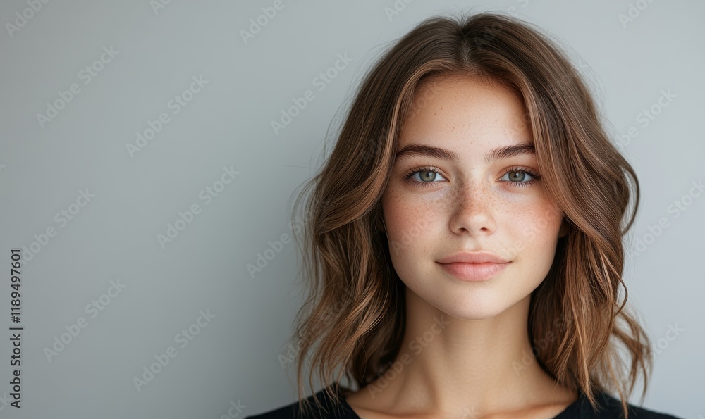 Portrait, hair cut and woman with beauty, versus and comparison on grey ...