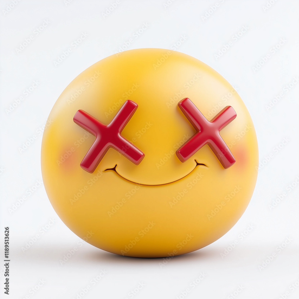 Yellow emoji with red X eyes and a wide smile, expressing playful humor ...
