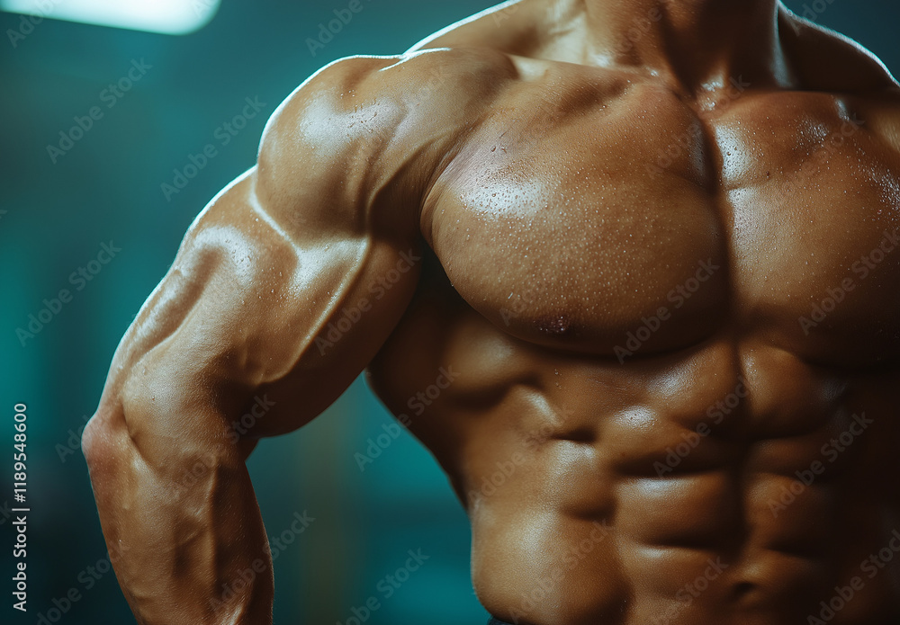 Ripped Physique: A close-up shot showcasing a muscular male torso ...
