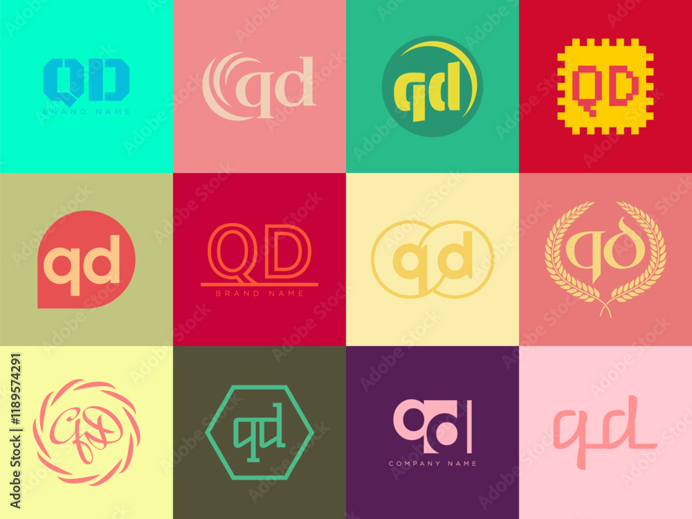 QD logo company template. Letter q and d logotype. Set different ...