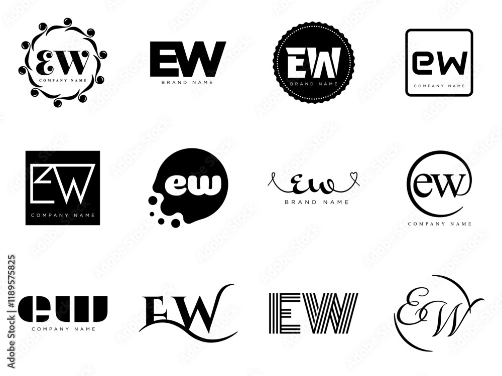 EW logo company template. Letter e and w logotype. Set different ...