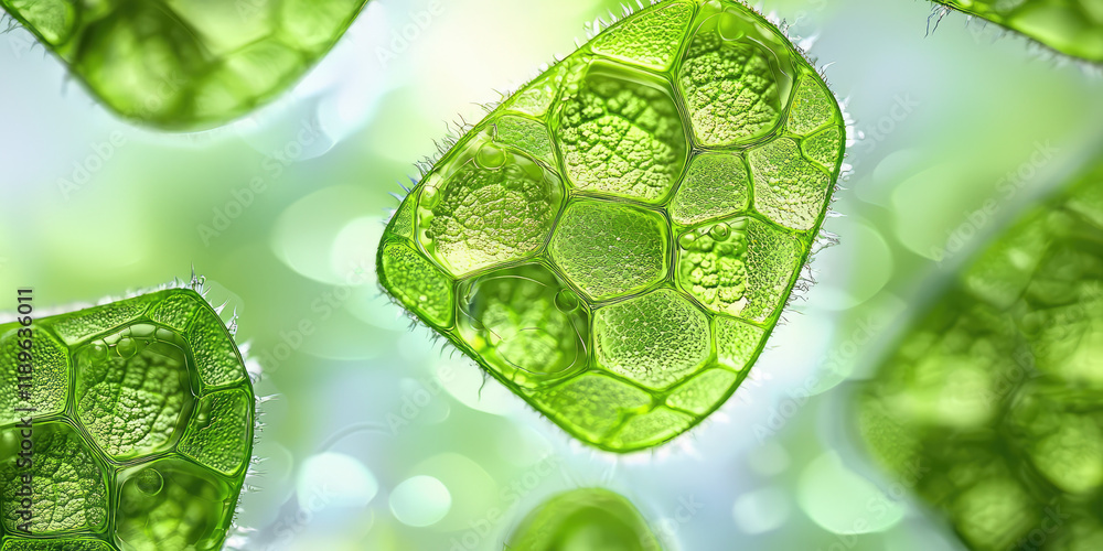 Water cells in green leaf plant under the microscope, chlorophyll ...