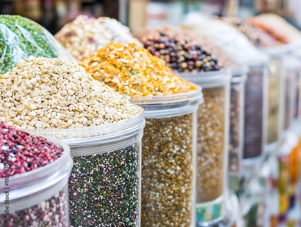 Variety of Colorful Dried Grains and Pulses on Display at Traditional ...