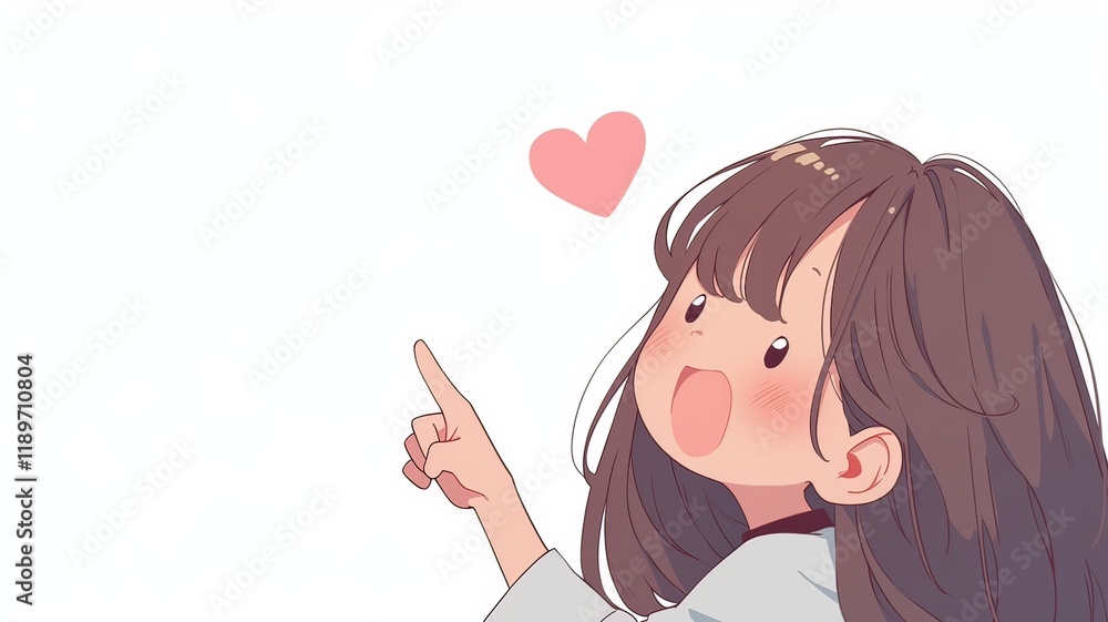 Stock-Illustration „Cute anime girl pointing at the top right corner ...