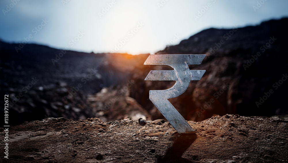Indian rupee symbol (INR); industrial mining site; Stock Photo | Adobe ...