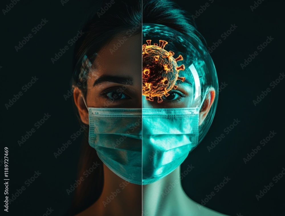 Detailed image of a virus and individuals, highlighting virus mutation ...