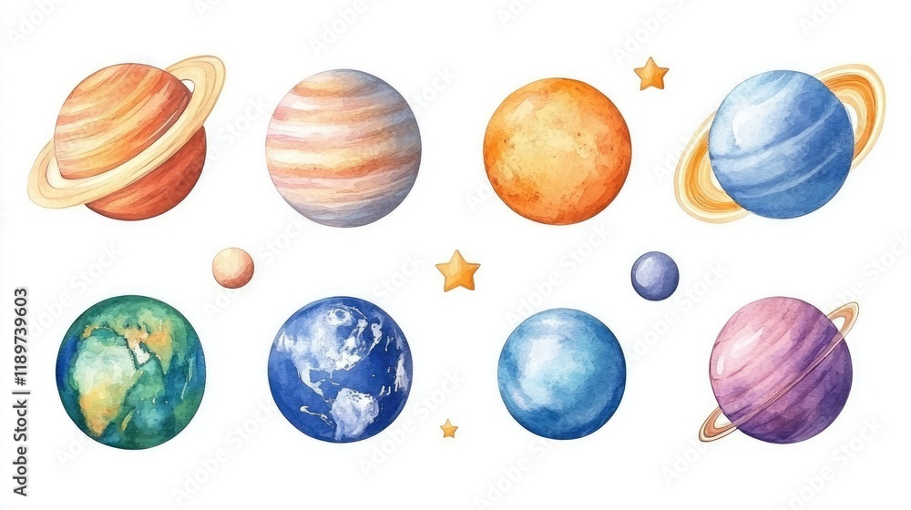 watercolor illustration, planetarium clip art, space elements ...