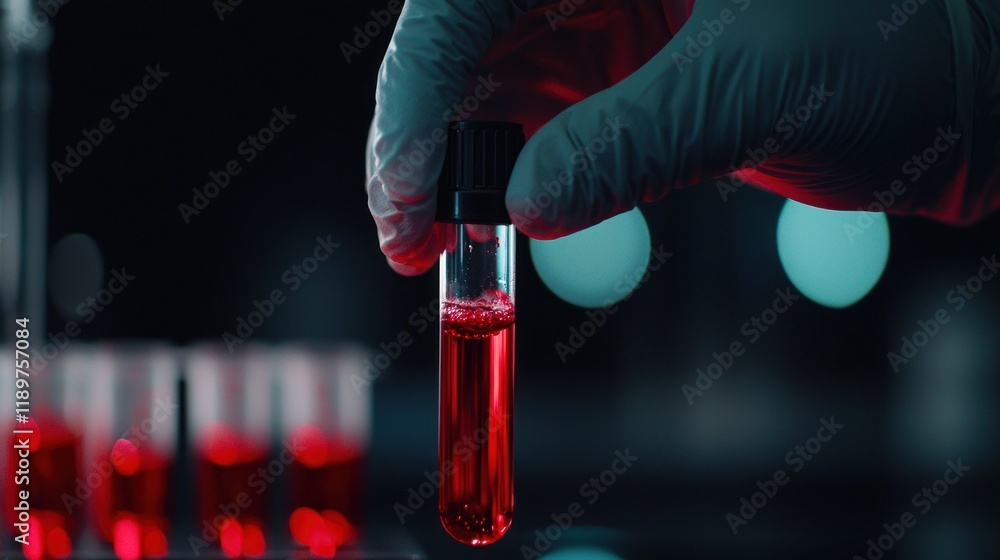 Laboratory experiment with red liquid in test tube science lab visual ...