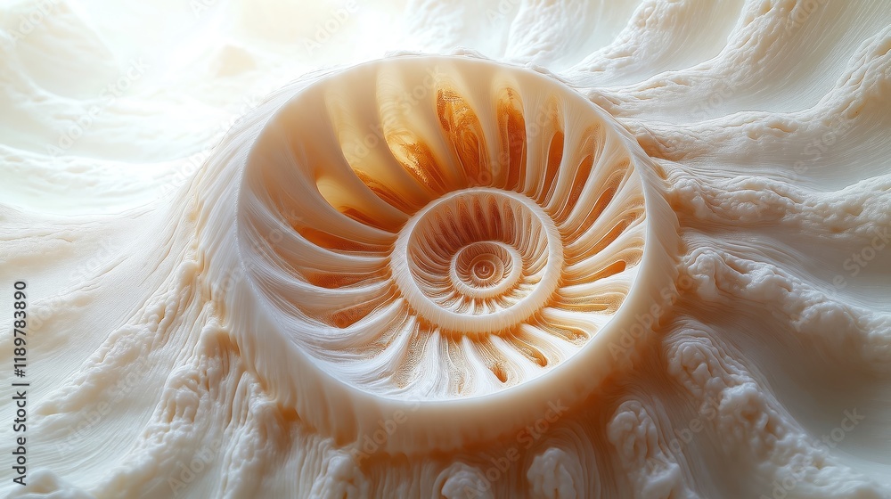 Detailed close-up view of nautilus shell spiral. Intricate spiral ...