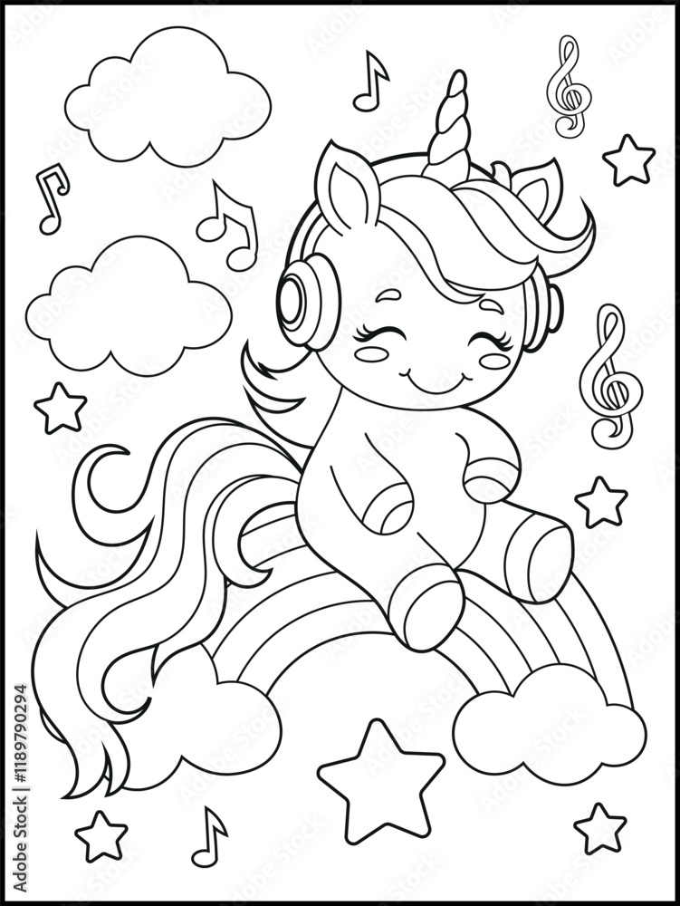 Printable Unicorn coloring page for kids.A cute unicorn wearing ...