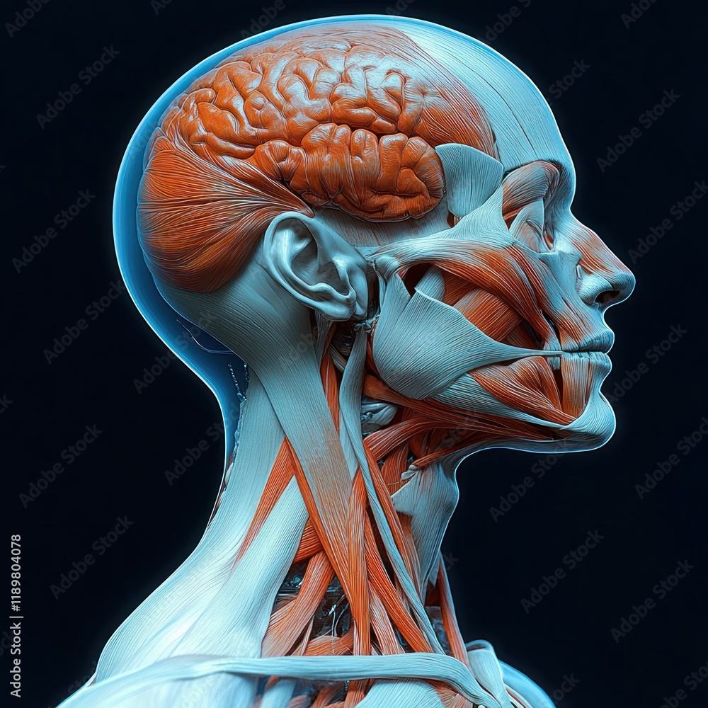 Detailed Anatomical Illustration of Human Neck Muscles Connective ...