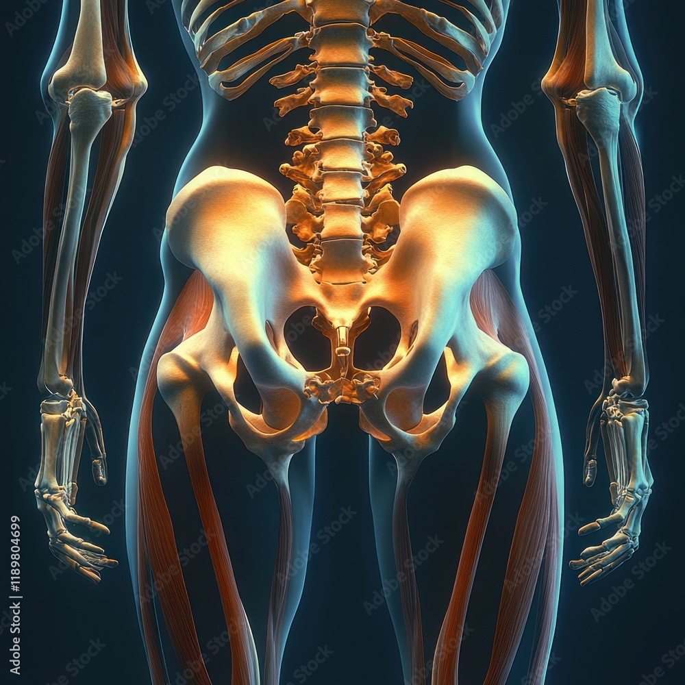 Anatomical Illustration of Pelvic Region and Iliopsoas Muscle Group ...