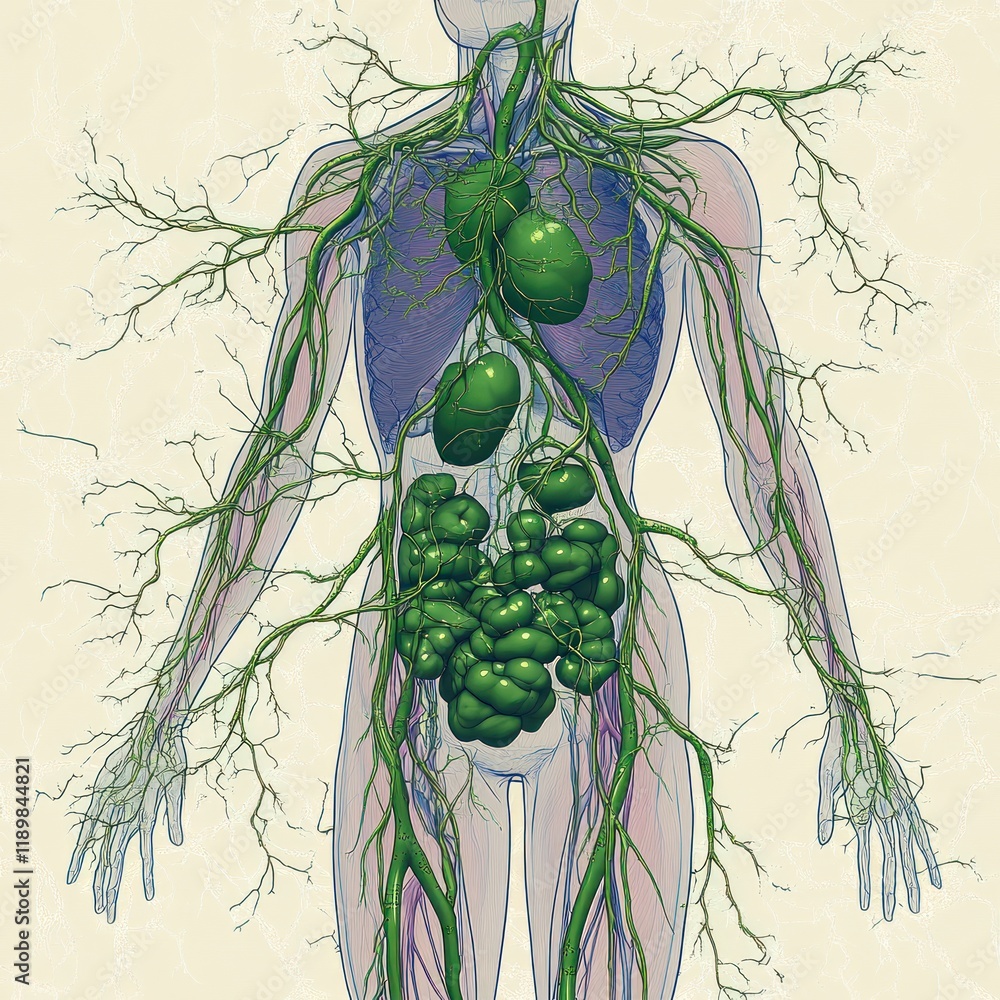 Human Lymphatic System Anatomy Female Chest Abdomen Internal Organs ...