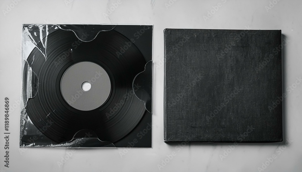 old vinyl cd record cover package envelope template mock up black ...