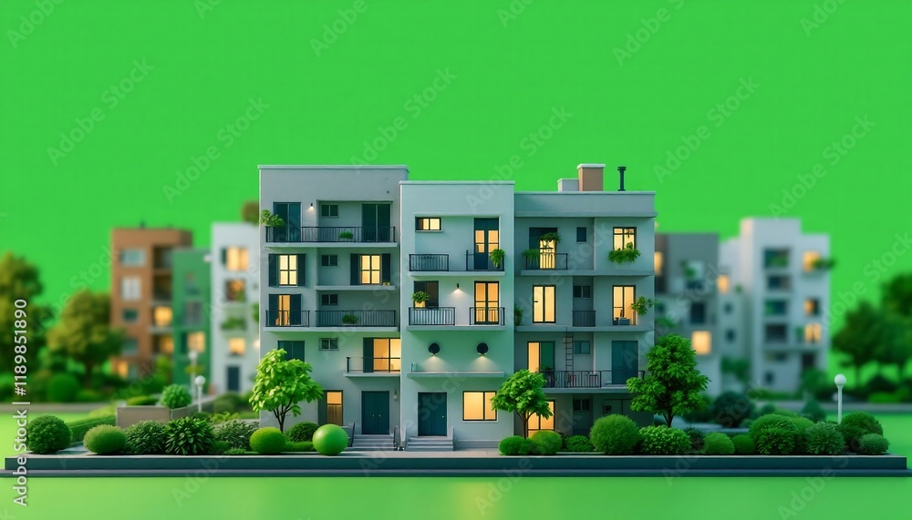 Modern Apartment Building 3D Model: Green Screen Architectural ...