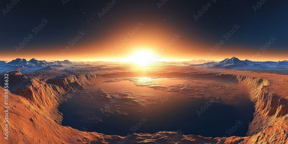 Martian Landscape at Dawn with Red Rocks Sunlight HDRI Equirectangular ...