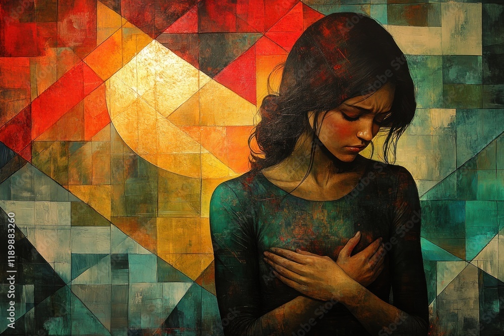Woman Holding Stomach in Pain Surreal Art Depiction Abdominal Pain ...