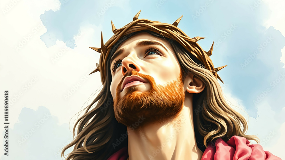 Jesus Christ with crown of thorns, crucifixion and holy week depiction ...