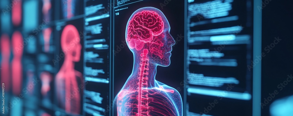 The concept of digital health history visualized as a glowing, dynamic ...